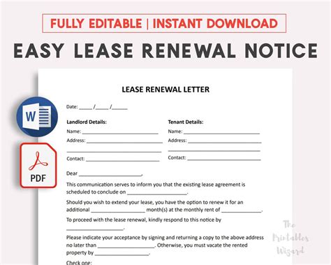 Lease Renewal Letter Template Printable Form And Editable Agreement