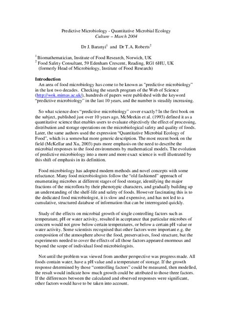 Pdf Predictive Microbiology Quantitative Microbial Ecology Culture