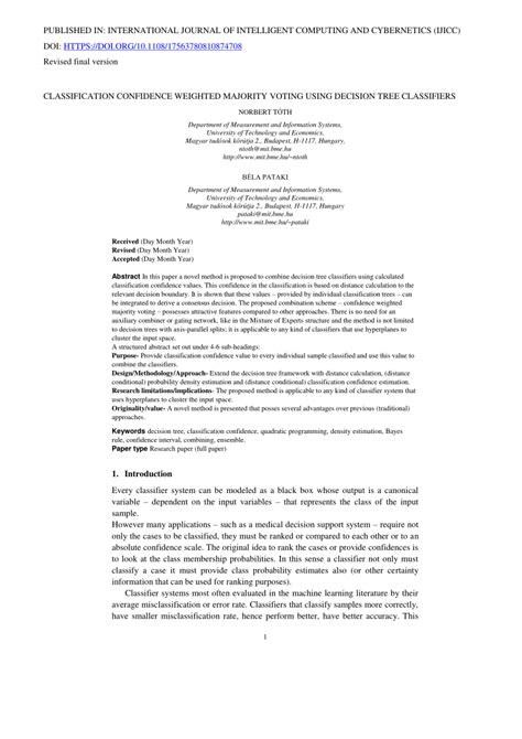 Pdf Classification Confidence Weighted Majority Voting Using Decision Tree Classifiers