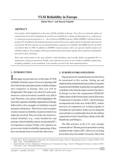Pdf Vlsi Reliability In Europe