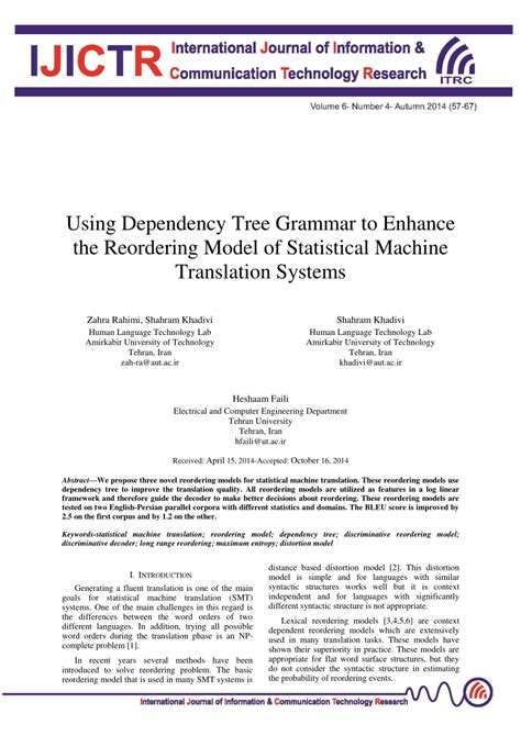 Pdf Using Dependency Tree Grammar To Enhance The Reordering Model Of Statistical Machine