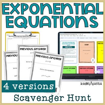 Solving Exponential Equations Using Same Bases Scavenger Hunt Algebra 2 Activity
