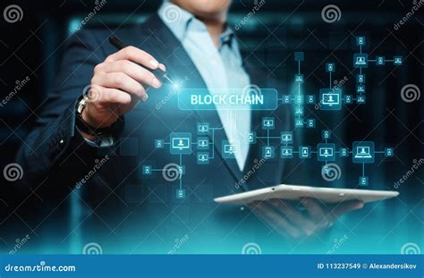 Blockchain Encryption Blocks Security Finance Fintech Network Internet Technology Concept Stock