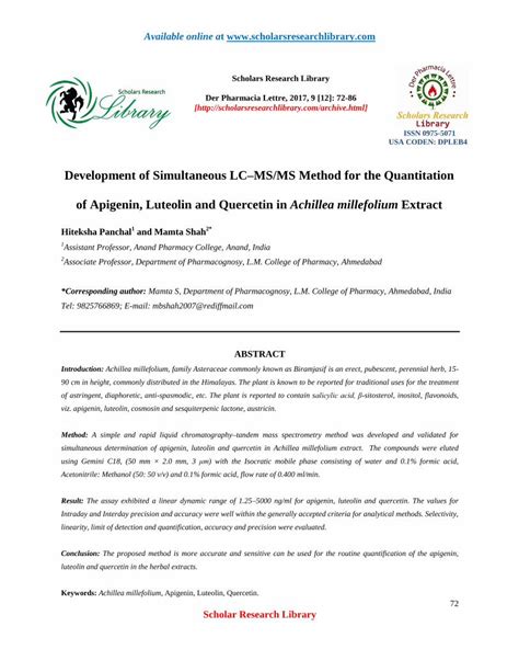 Pdf Development Of Simultaneous Lc Msms Method For The · The Method Has Several