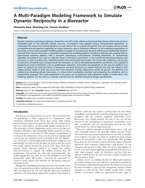 Pdf A Multi Paradigm Modeling Framework To Simulate Dynamic Reciprocity In A Bioreactor