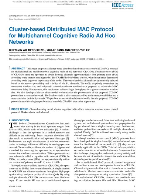 PDF Cluster Based Distributed MAC Protocol For Multichannel Cognitive Radio Ad Hoc Networks