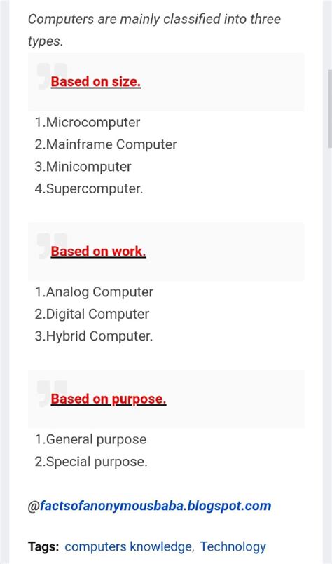 Classification Of Computers Types Of Computers Types Of Computers Based On Size Work And