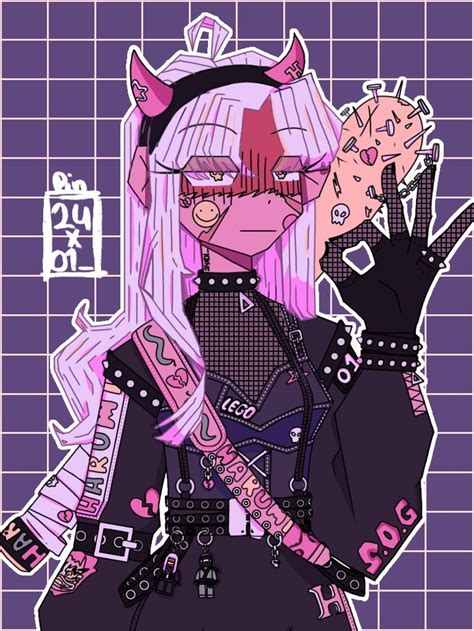 An Anime Character With Pink Hair And Horns