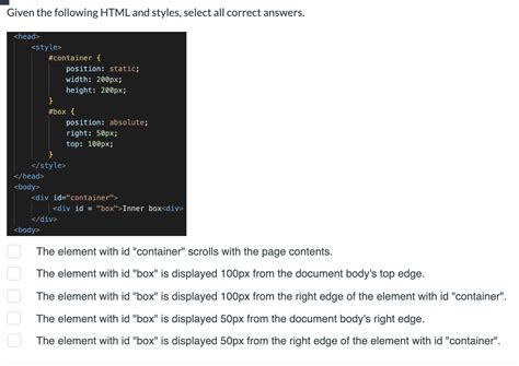 Solved Given The Following HTML And Styles Select All Chegg Com