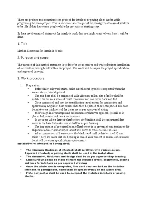 Method Statement Of Interlocking Block Pdf Road Surface Concrete