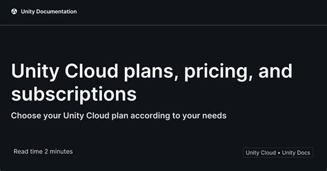Unity Cloud Plans Pricing And Subscriptions • Unity Cloud • Unity Docs