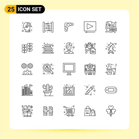 User Interface Pack Of 25 Basic Lines Of Project Video Math Weapon Indigenous Editable Vector