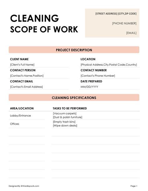 Architectural Scope Of Work Template Wordlayouts