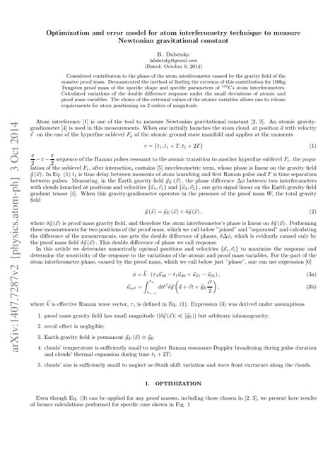 Pdf Optimization And Error Model For Atom Interferometry Technique To Measure Newtonian