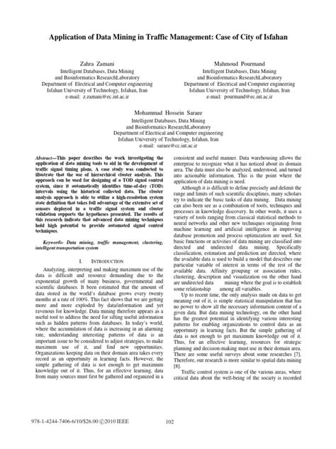 zamani 2010 application of data mining in traff download free pdf data mining data