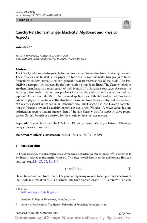cauchy relations in linear elasticity algebraic and physics aspects request pdf
