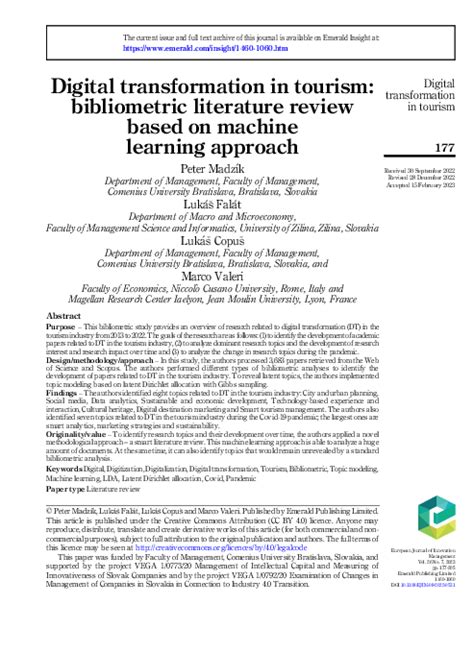 Pdf Digital Transformation In Tourism Bibliometric Literature Review Based On Machine