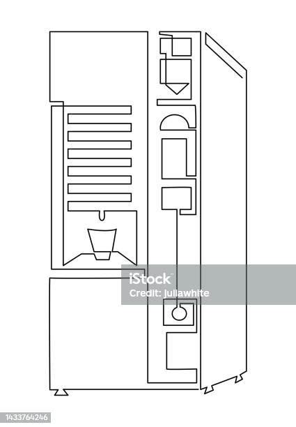커피와 뜨거운 음료를 만들기위한 자동 판매기 연속 선 그리기 벡터 일러스트 레이 션 Launch Party에 대한 스톡 벡터 아트 및 기타 이미지 Launch Party