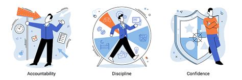 개인 품질 개념 벡터 삽화 세트 자신감 책임감 및 규율 창조적 인 은유 결정에 대한 스톡 벡터 아트 및 기타 이미지 결정 유연성 회복력 Istock