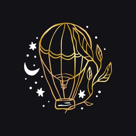 벡터 Boho Air Balllon 하늘 아이콘 별과 달 골드 로고 프리미엄 벡터