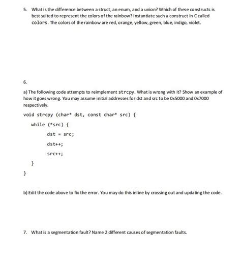 Solved 5 What Is The Difference Between A Struct An Enum