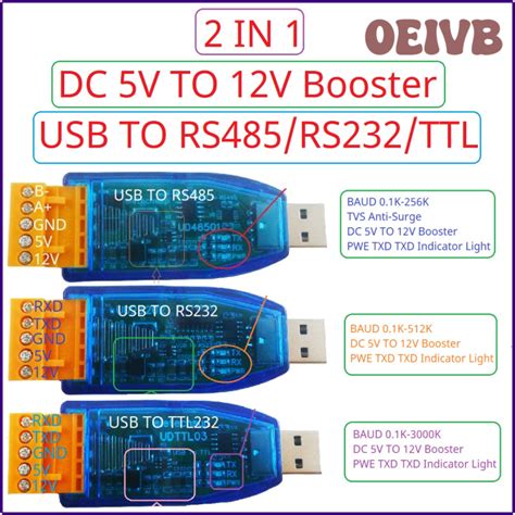 OEIVB 2 IN 1 5V TO 12V DC DC Boost USB To RS485 RS232 TTL232 UART