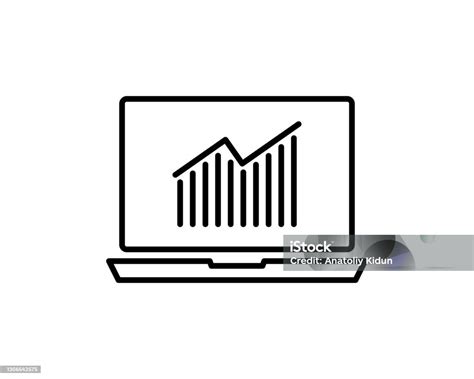 그래프 랩톱 라인 아이콘입니다 열 차트 기호입니다 성장 다이어그램 기호입니다 품질 디자인 플랫 앱 요소 편집 가능한 스트로크 그래프 랩톱 아이콘입니다 벡터 금융에 대한 스톡