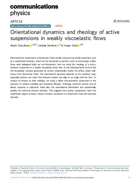 Pdf Orientational Dynamics And Rheology Of Active Suspensions In Weakly Viscoelastic Flows