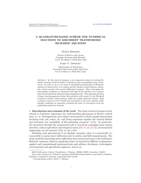 Pdf A Quadrature Based Scheme For Numerical Solutions To Kirchhoff