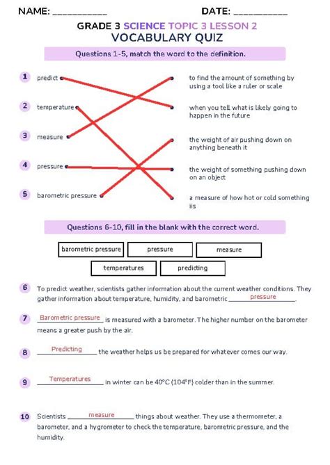 3rd Grade Grade 3 Elevate Science Topic 3 Lesson 2 Vocabulary Quiz