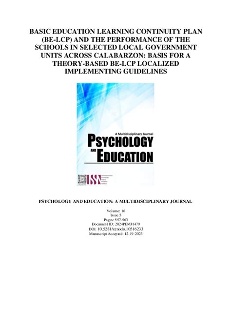 Pdf Basic Education Learning Continuity Plan Be Lcp And The