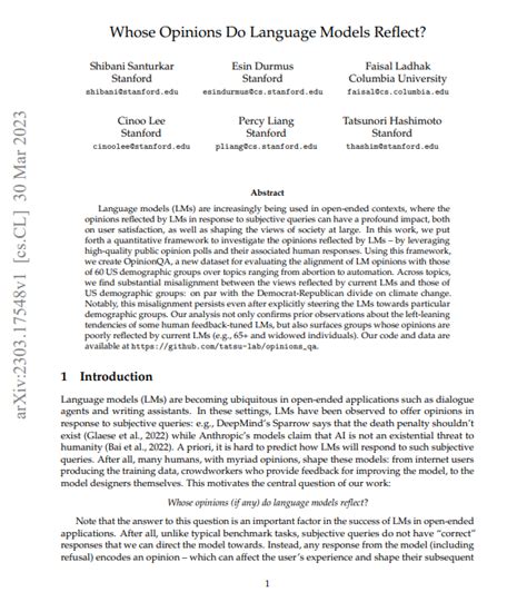 斯坦福大学研究大语言模型反映了谁的观点？ 智源社区