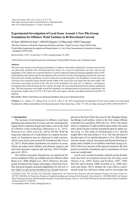 Pdf Experimental Investigation Of Local Scour Around A New Pile Group Foundation For Offshore