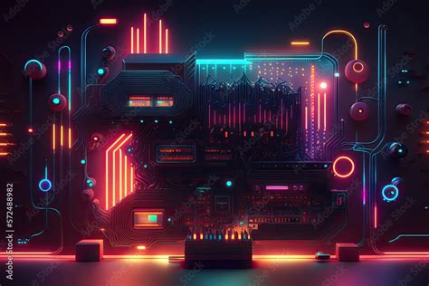 Neon Themed Motherboard Is An Illuminated Computer Circuit Board Designed With A Neon Color