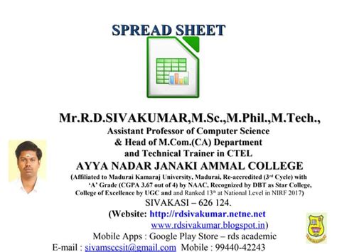 Apache Open Office Spreadsheet R D Sivakumar Ppt
