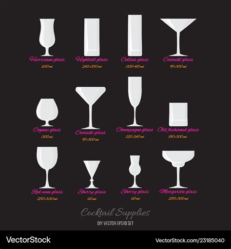 Cocktails Glasses With Names Royalty Free Vector Image