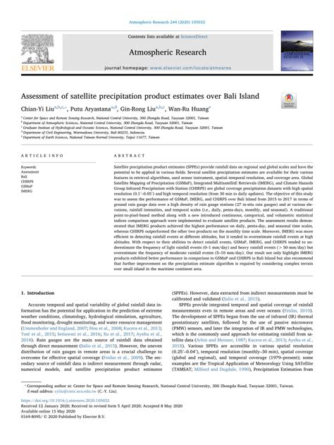 Pdf Assessment Of Satellite Precipitation Product Estimates Over Bali