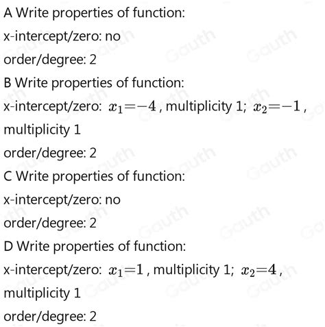 Solved Which Second Degree Polynomial Function F X Has A Lead Coefficient Of 3 And Roots 4 And