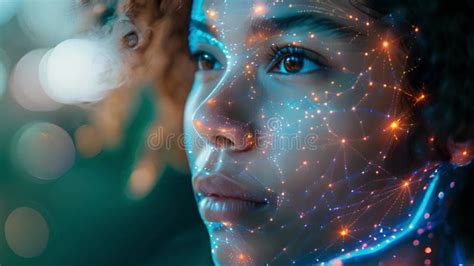 Woman With Futuristic Digital Light Mapping On Face Stock Footage