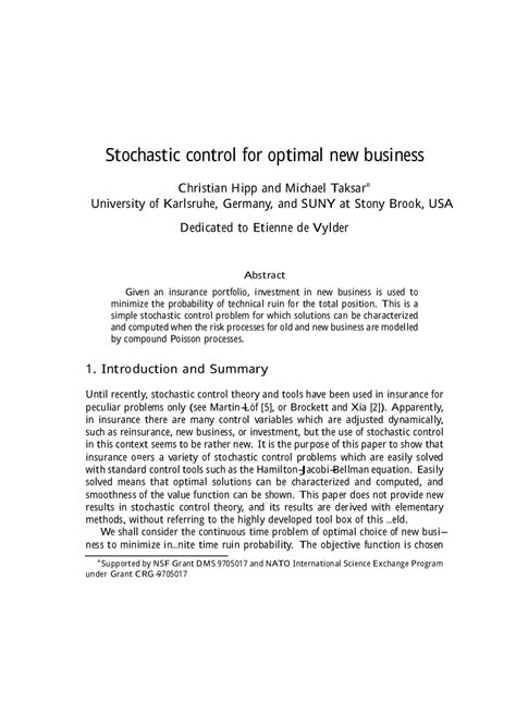 Pdf Stochastic Control For Optimal New Business
