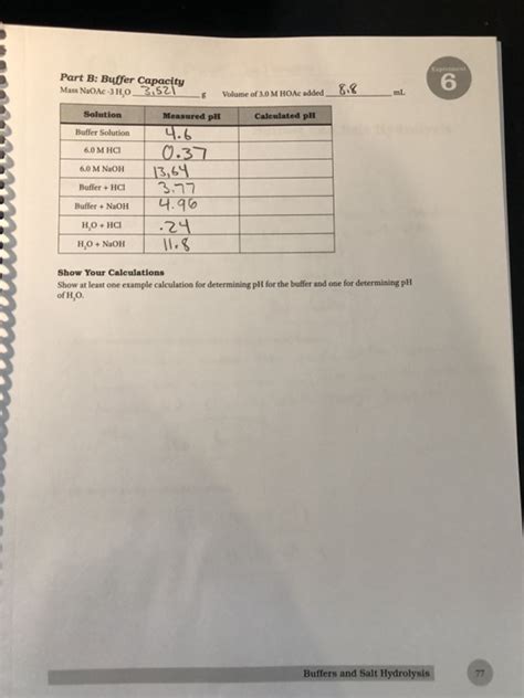 Solved Expertment Part B Buffer Capacity Mass Naoac 3 H0