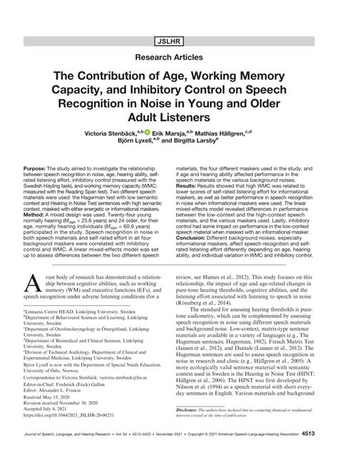 Pdf The Contribution Of Age Working Memory Capacity And Inhibitory Control On Speech
