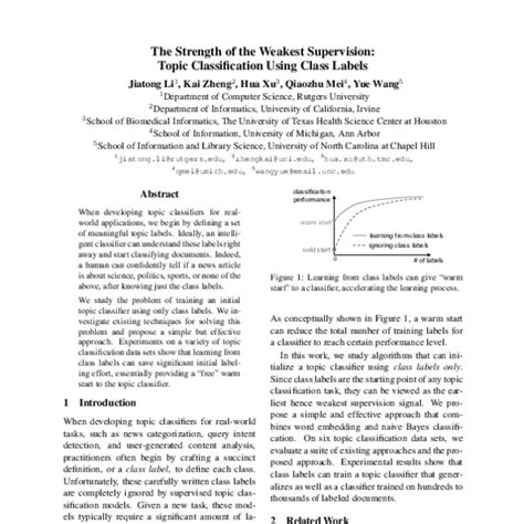 The Strength Of The Weakest Supervision Topic Classification Using