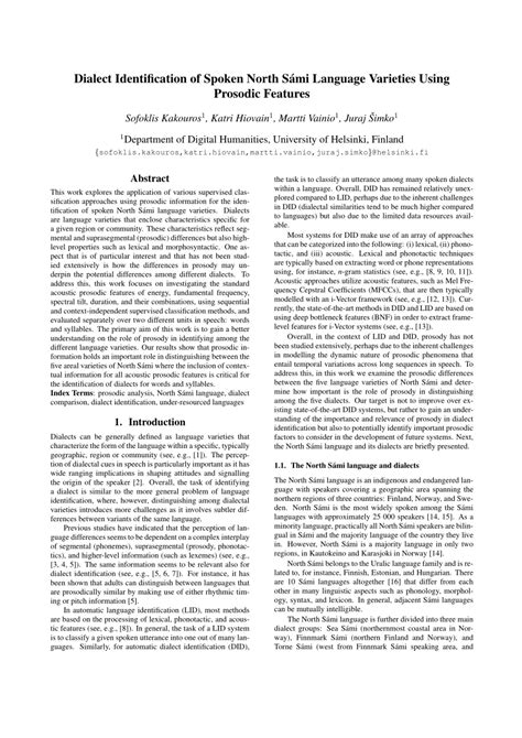 Pdf Dialect Identification Of Spoken North Sámi Language Varieties Using Prosodic Features