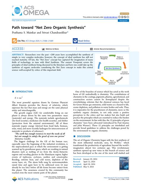Pdf Path Toward “net Zero Organic Synthesis”