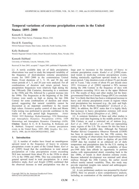 Pdf Temporal Variations Of Extreme Precipitation Events In The United States 1895 2000