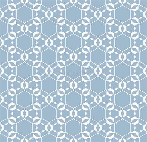 Blue And White Vector Geometric Seamless Pattern With Hexagonal Grid Thin Lines Stock Vector