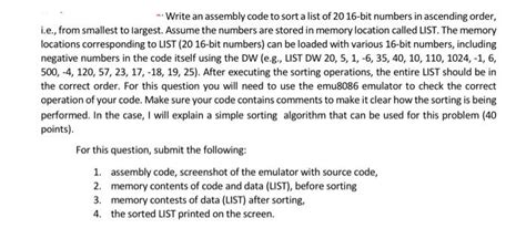 Solved Write An Assembly Code To Sort A List Of 2016 Bit