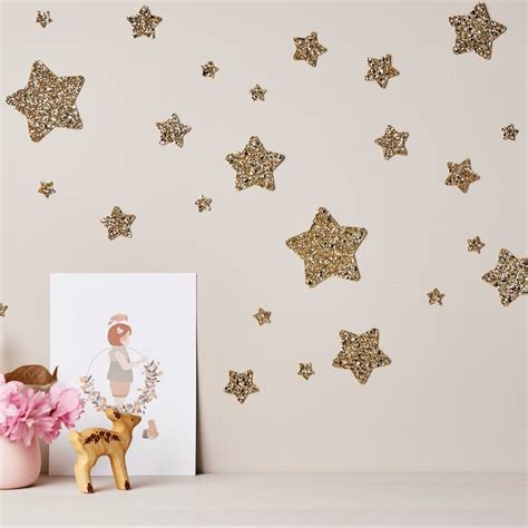 Star Wall Decals Gold Glitter Removable Reusable Nursery Decor 22