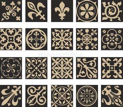 Vector Gold And Black Set Of Ancient Roman Ornament Elements Stock